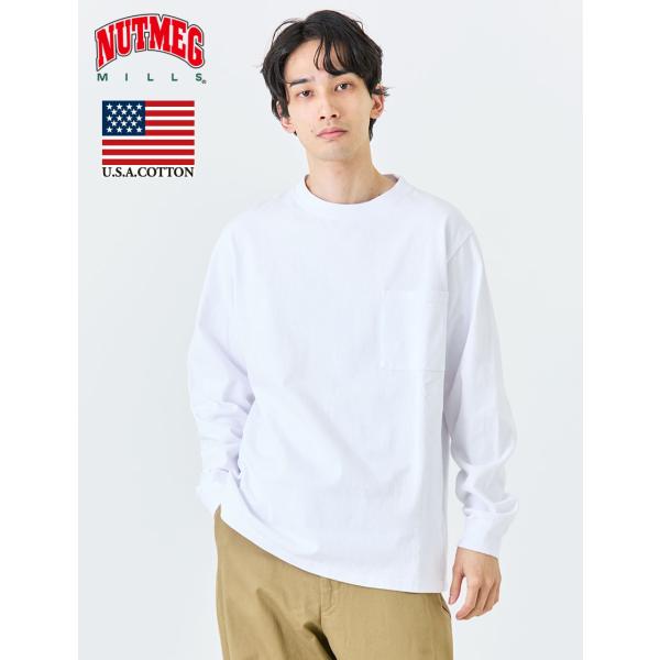 NUTMEG MILLSのポケット付き長袖Tシャツ。レギュラーシルエットです。USAコットンを使用したタフな7.6オンスの肉厚ボディに洗い加工を施し、こなれ感のある風合いに仕上げました。ヘビーウェイトならではのしっかりとした生地感で、透けに...