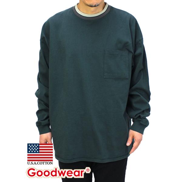 GoodwearのスーパービッグシルエットロンT。首周りにライン配色のリブを施し、トレンドのスポーツMIX、古着系スタイルを表現。USAコットンならではのタフな7.6オンスの肉厚ボディに洗いをかけてUSED感を演出。着こむほどに味が出る独特...
