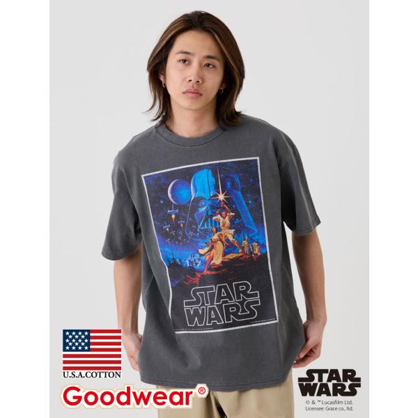 GoodwearのビッグシルエットTシャツ。Goodwearオリジナルの『STAR WARS』デザインです。『スター・ウォーズ エピソード4／新たなる希望』のポスターデザインにクラック加工をかけ大胆にプリント。さらに製品ピグメント加工を施す...