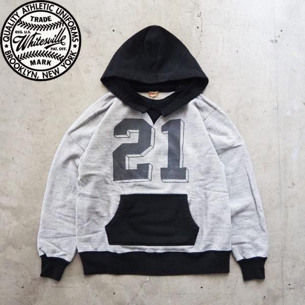 ブランドWhiteville / ホワイツビル商品名ATTACHED HOOD PARKA スウェット パーカー商品説明フロントとバックに「２１」のロゴがプリントされたパーカー。1950年代以前にみられる通称、後付けパーカーを再現しています...