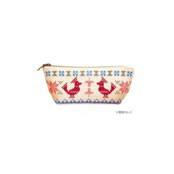 おしゃれでかわいい北欧テイストのクロスステッチししゅうキットです。ファスナー付け不要の半仕立て済みです♪