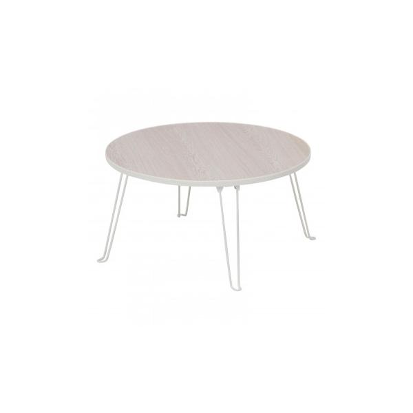 やさしい丸形フォルムの折りたたみテーブルです。