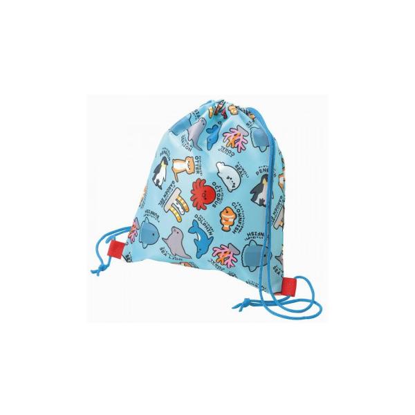 ワクワクが詰まったかわいい海の生き物柄のナップザックです。イラストと英単語が書いてあるので、英語の勉強にも。