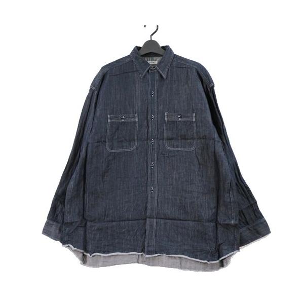 サイズ：表記4-肩幅55cm、身幅67cm、着丈81cm、袖丈61cmカラー：ネイビーコンディション：Aランク素材：綿60％ 麻40％コメント：INTERIM インテリム 22AW HYPER BIG MILITARY LINEN DENI...