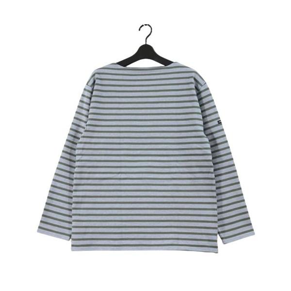 サイズ：表記5-肩幅47cm、身幅50cm、着丈65cm、袖丈56cmカラー：グレー×オリーブコンディション：Bランク素材：コットン100%コメント：SAINTJAMES セントジェームス OUESSANT BORDER CIEL CHIN...