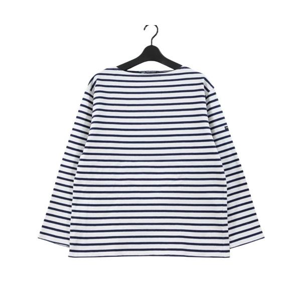 サイズ：表記ML-肩幅46cm、身幅51cm、着丈62cm、袖丈53cmカラー：ホワイト×ネイビーコンディション：Bランク素材：コットン100%コメント：SAINTJAMES セントジェームス OUESSANT BORDER ウェッソンボー...