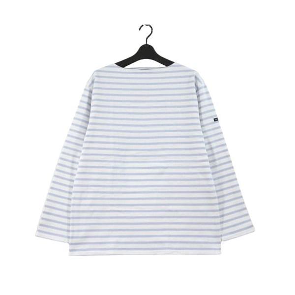 サイズ：表記ML-肩幅47cm、身幅51cm、着丈66cm、袖丈56cmカラー：ホワイト×ブルーコンディション：Bランク素材：コットン100%コメント：SAINTJAMES セントジェームス OUESSANT BORDER ウェッソンボーダ...