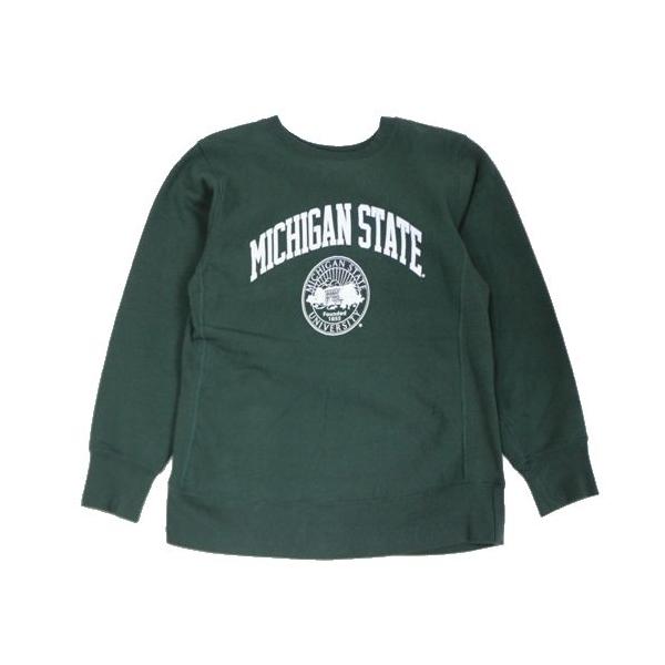 サイズ：表記L-肩幅43cm、身幅50cm、着丈65cm、袖丈63cmカラー：グリーンコンディション：Bランク-袖口裏汚れ、左袖口上シミ素材：綿90% ポリエステル10% コメント：Champion チャンピオン 赤タグ 米国製 REVER...