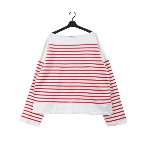 サイズ：表記2-肩幅62cm、身幅66cm、着丈65cm、袖丈64cmカラー：ホワイト/レッドコンディション：Bランク素材：綿100％コメント：OUTIL ウティ TRICOT AAST バスクシャツ カットソー