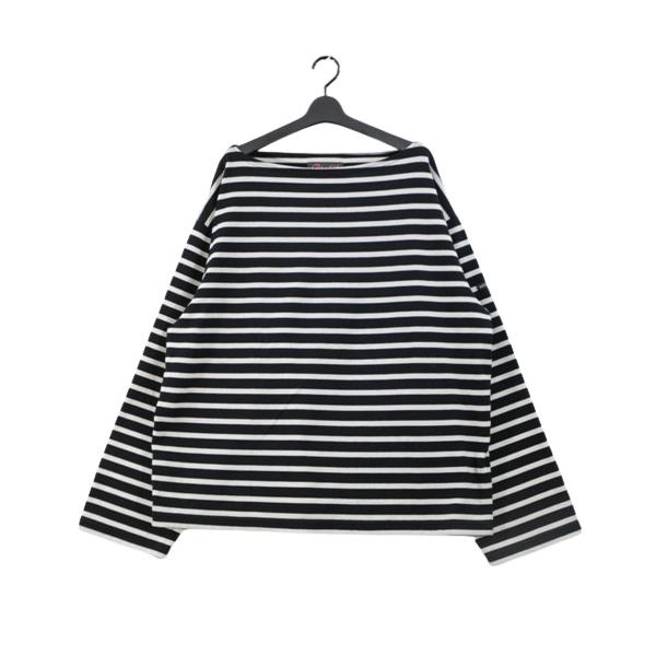 サイズ：表記3-肩幅62cm、身幅68cm、着丈71cm、袖丈63cmカラー：ブラックコンディション：Bランク-中央シミ素材：毛100％コメント：OUTIL ウティ TRICOT AAST WOOL バスクシャツ ニット