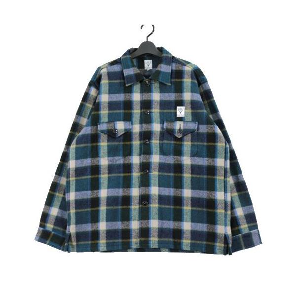 サイズ：表記L-肩幅51cm、身幅63cm、着丈76cm、袖丈64cmカラー：ブルーコンディション：Aランク素材：毛100%コメント：South2West8 サウスツーウエストエイト 24AW Smokey Shirt - Wool Mel...