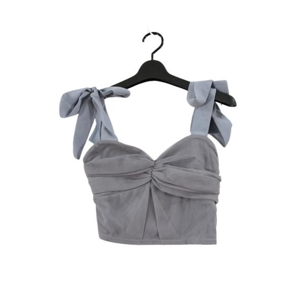 サイズ：表記なし-身幅33cm、着丈25cm(肩紐含まない） カラー：グレーコンディション：Sランク素材：ポリエステル100％コメント：TreatUrself トリートユアセルフ Ballerina ribbon tulle bustier...