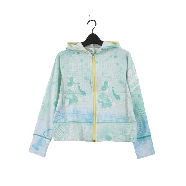 サイズ：表記U-身幅43cm、着丈47cm、裄丈72cmカラー：グリーンコンディション：Aランク素材：レーヨン96% ポリウレタン4%コメント：JuanadeArco ホォアナデアルコ ジップパーカー