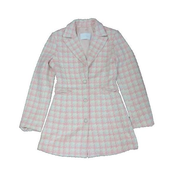 サイズ：表記なし-肩幅41cm、身幅43cm、着丈74cm、袖丈61cmカラー：ピンクコンディション：Aランク素材：ポリエステル70% 毛30%コメント：theVirgins ザバージンズ tweed staggered jk ツイード チ...