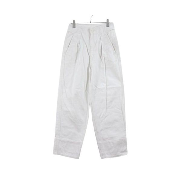 サイズ：表記0-ウエスト70cm、股上35cm、股下66cm、わたり幅33cm、裾幅19cmカラー：ホワイトコンディション：Bランク-フロント右裾上・右膝裏・裾裏汚れ素材：コットン100%コメント：MHL. エムエイチエル マーガレットハウ...