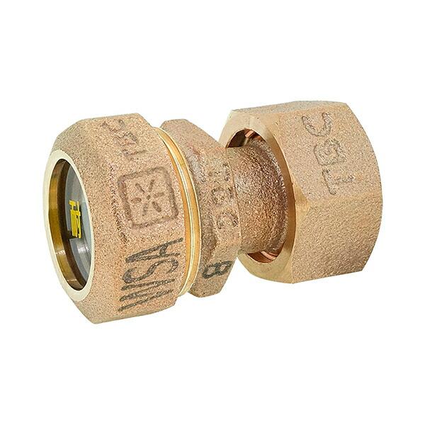 従来の規格型(JWWA B 116準拠)金属継手から更に耐震性能(WSA B 011適合)を強化した継手です。規格形と同じ施工方法で施工できます。メータ直結タイプ。水道用ポリエチレン管1種管用です。