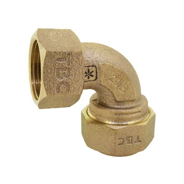 水道用ポリエチレン管締付継手、90°ベンドタイプ1種用です。コアが継手本体と一体化しているので、コアの打ち込みが不要で、管を所定の位置まで挿入し、ナットを締めるだけで施工完了です。