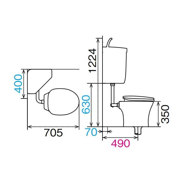 INAX LIXIL・リクシル トイレ 便器【C-P13S】 左給水タンク【DT-570XY38+S】便座【CF-37AK】フランジ【CF-8AWP】洗浄管【CF-171D-3L】スパッド【CF-103BC】 一般洋風便器 洗落とし式 (床...