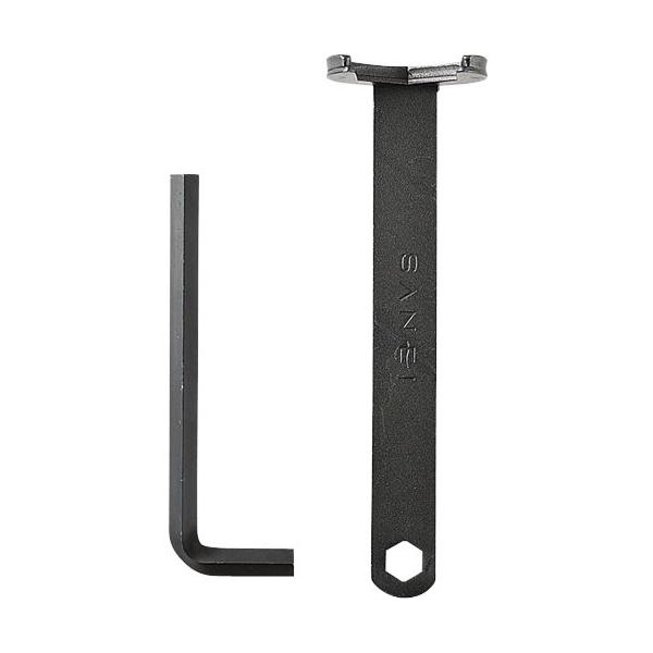 ●ワンホール混合栓（対辺約38mm）のロックナットをまわす時に使用。●六角スパナ付●材質 鋼三栄水栓[SANEI]　工具　スパナ・レンチ　ナット締付工具　【PR357】