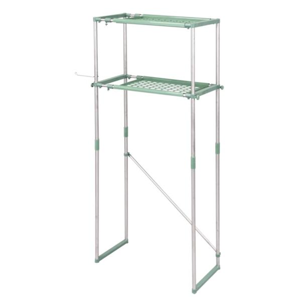 ●錆びにくいスレンレス製シンプル2段タイプの洗濯機ラック。●洗濯機のサイズや設置場所に合わせて横幅を調整できる伸縮タイプ。●小物が掛けられるステンレスフック2本付。●棚部は、小物も落ちにくいメッシュ棚を採用。中段の棚は奥行30.5cmでたっ...