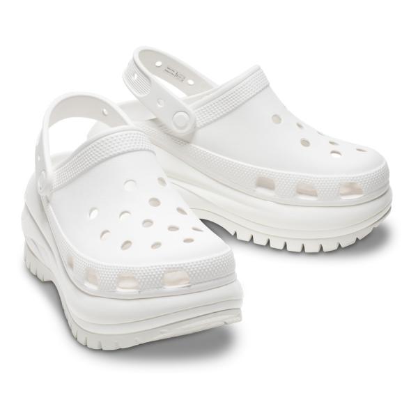 【crocs JAPAN正規品】■カラー：WHITE「Classic Mega CRUSH Clog」（クラシック・メガ・クラッシュ・クロッグ）は、ヒールの高さが9cmと、前作からさらに高さが増し、合成ゴムをソールに使用したことで安定性を加...