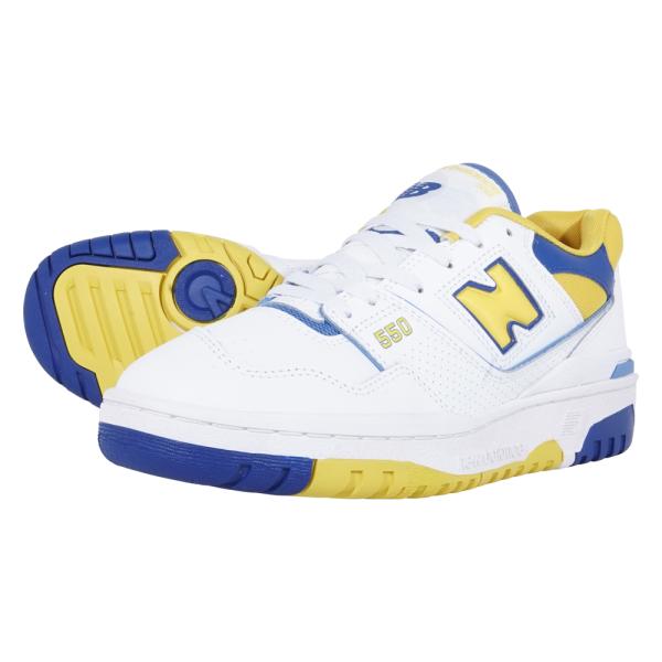 【New Balance JAPAN 正規品】■カラー：WHITE/YELLOW80年代にリリースされた競技者向けバスケットボールシューズを復刻した「BB550」。足馴染みのよい上質なフルグレインレザーアッパーに、90年代を彷彿とさせるポッ...