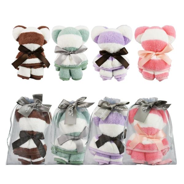 くまちゃんハンカチ 8個セット ボーダー柄 ハンドタオル ギフト お礼 引出物 餞別 男女兼用 業務用