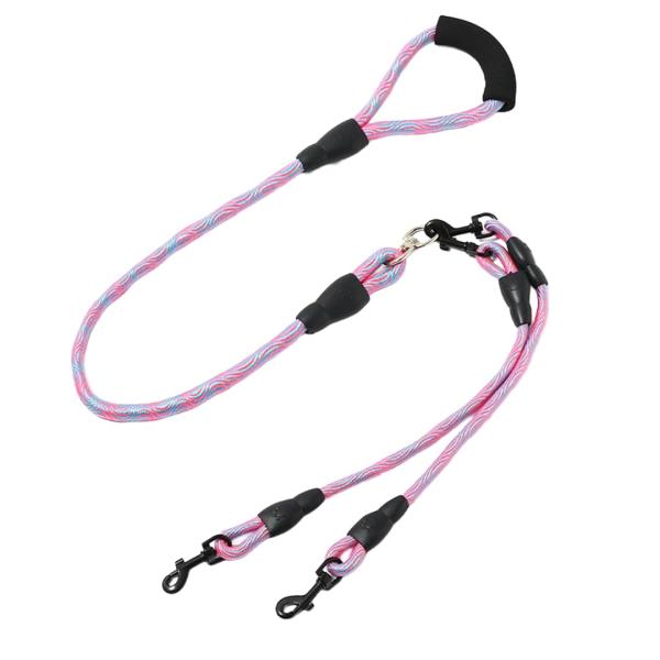 moire imports 多頭飼い 犬 ダブルリード 2頭引きリード 小型犬 中型犬 散歩 (ピンク)
