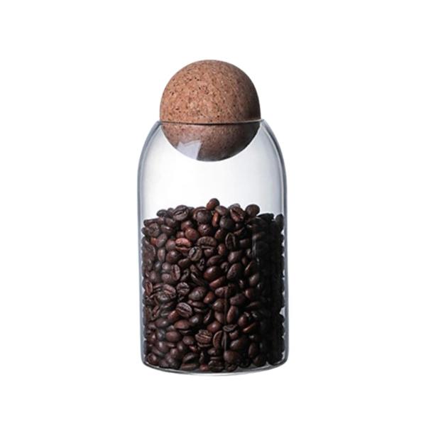 Qrit コーヒー豆 保存容器 【食品衛生法適合】 ガラスキャニスター 保存瓶 ビン ガラス容器 蓋付き 密封びん 食品貯蔵容器 コルクボール (800ml)