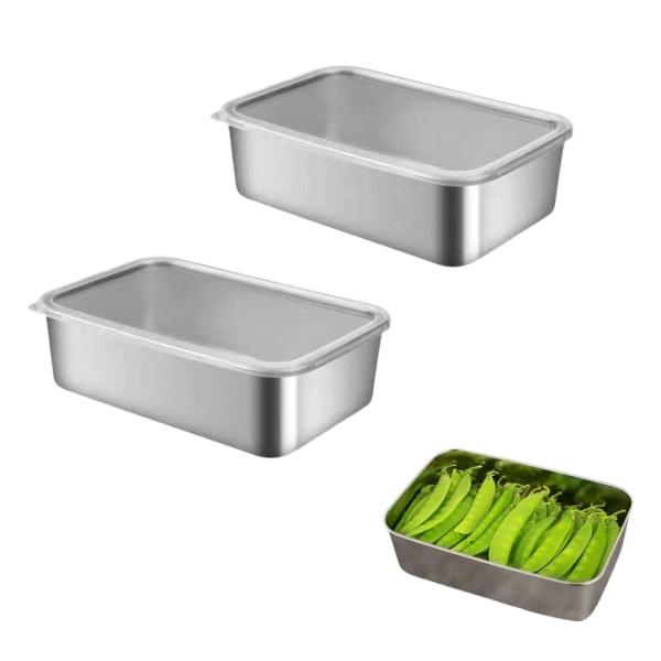 Qrit ステンレスバット 【食品衛生法適合】 ステンレス角バット 蓋付き 容器 角型 調理器具 フタセット バット 料理 (2, 中サイズ)