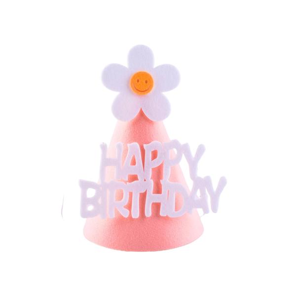 [Sunny Glow] ハッピーバースデー 誕生日 飾り付け 赤ちゃん 帽子 パーティー ハット 装飾 シンプル ナチュラル 撮影 小物 アイテム (ピンクフラワー)