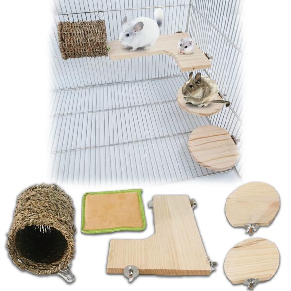 【お気に入り空間をDIY！】 簡単設置 天然木で作られた 小動物 ステップ ステージ ハンモック monicori