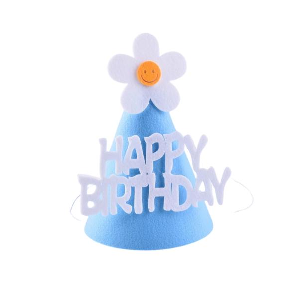 [Sunny Glow] ハッピーバースデー 誕生日 飾り付け 赤ちゃん 帽子 パーティー ハット 装飾 シンプル ナチュラル 撮影 小物 アイテム (ブルーフラワー)