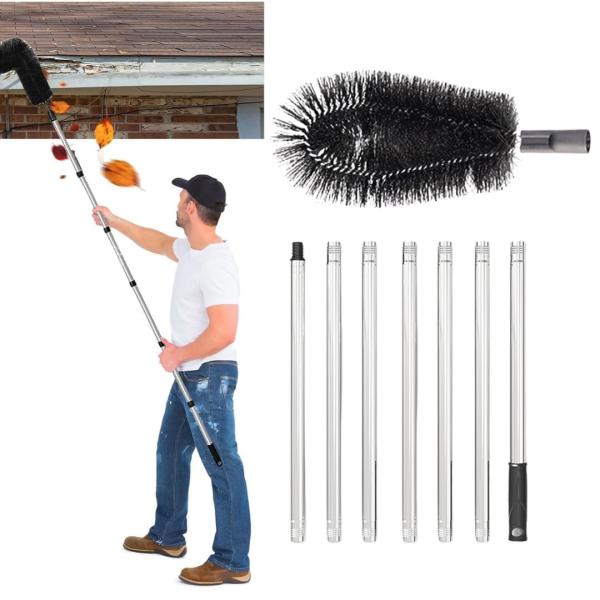 ateena 雨樋掃除道具 雨どいクリーニングブラシ 3.6mポール 雨樋掃除 高所掃除 屋根 雨どい 掃除 B (2.8m)