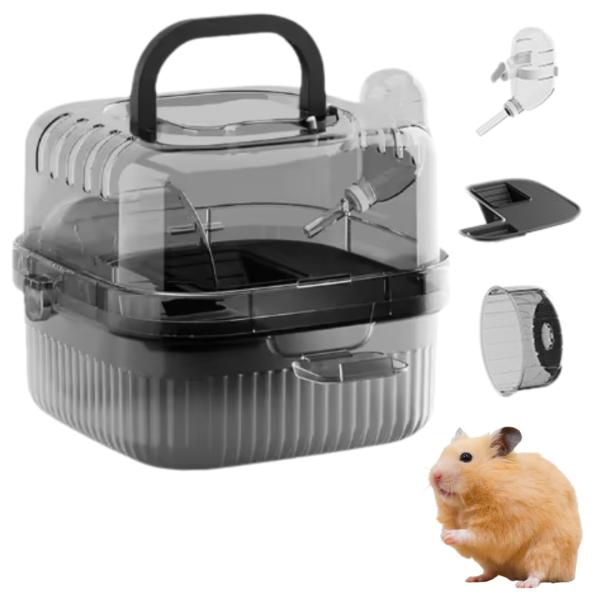 ateena ハムスター ケージ 小動物 キャリーケース ペットキャリー ウサギ ハリネズミ お出かけ 持ち運び 給水器 付き (ブラック)