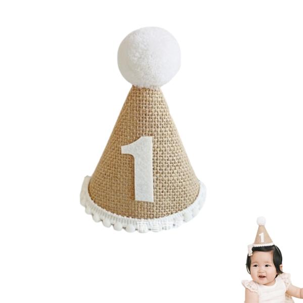 [Sunny Glow] ハッピーバースデー 1歳 誕生日 飾り付け 赤ちゃん 帽子 パーティー ハット 装飾 シンプル ナチュラル 撮影 小物 アイテム (1歳)
