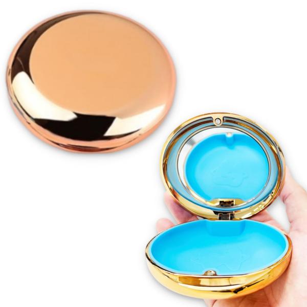 AT Product マウスピース ケース 持ち運び ミラー付き 入れ歯ケース リテーナーケース (ゴールド)