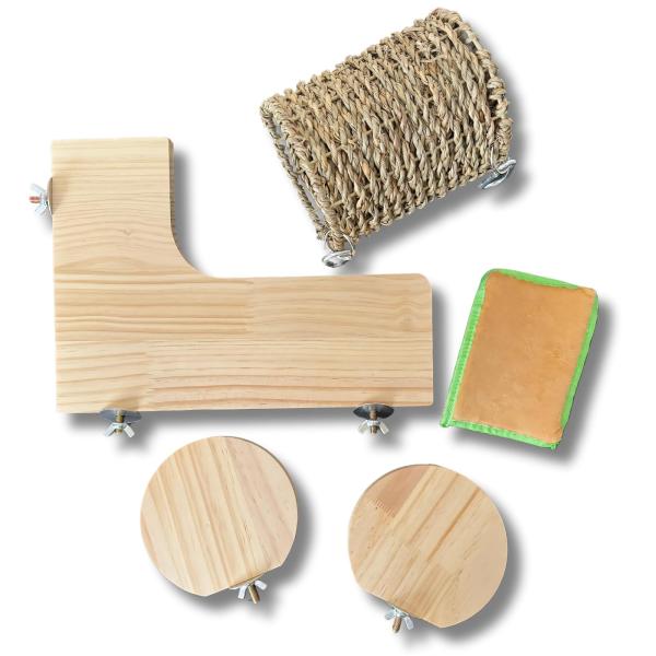 KURASALE チンチラ ステップ デグー ハンモック ステージ ステップ台 5点セット 小動物 キャットステップ ケージ 天然木 休憩台 組立簡単