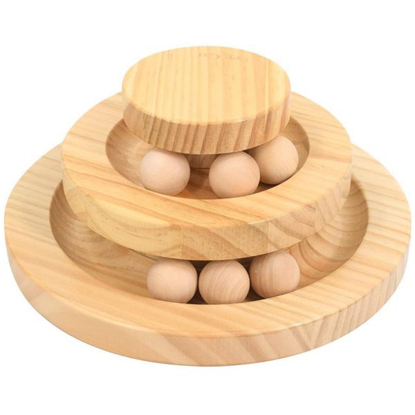 【Gran Roi】猫 おもちゃ 玩具 ペット用品 回転 ストレス 運動不足 解消 (木製：松)