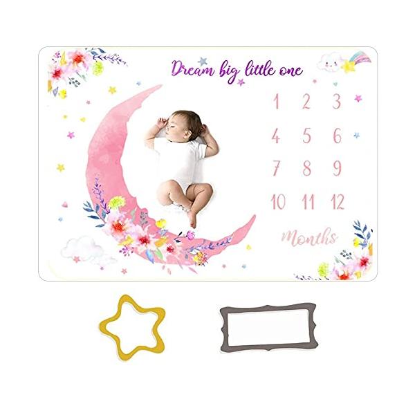 [MUMULOT] 寝相アート 月齢フォト マット ベビー 撮影シーツ 薄手 ブランケット 赤ちゃん 成長記録 プレゼント (ピンクフラワー2)