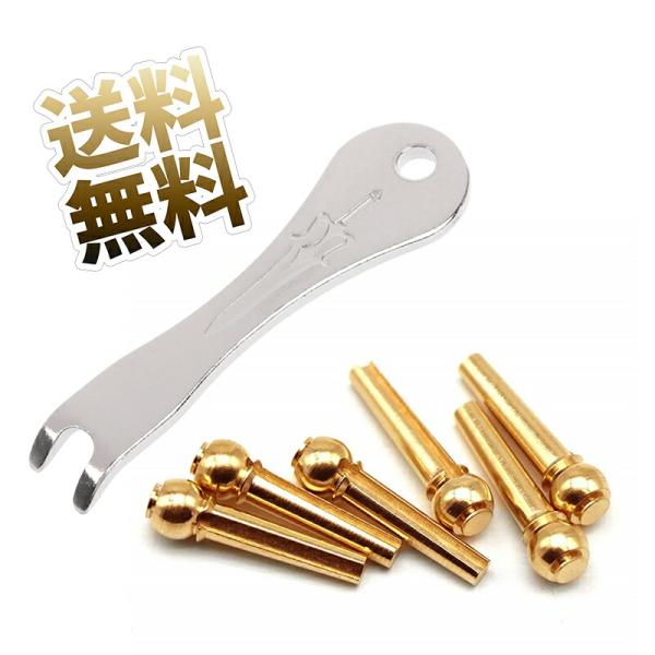 【発売日：2025年12月15日】【ブリッジピン6本セット】真鍮の輝きが美しいアコースティックギター用ブリッジピン(エンドピン)の6本セット。便利なブリッジピン抜きを付属しています。いつものguitarをさらに魅力的にするアクセントになりま...