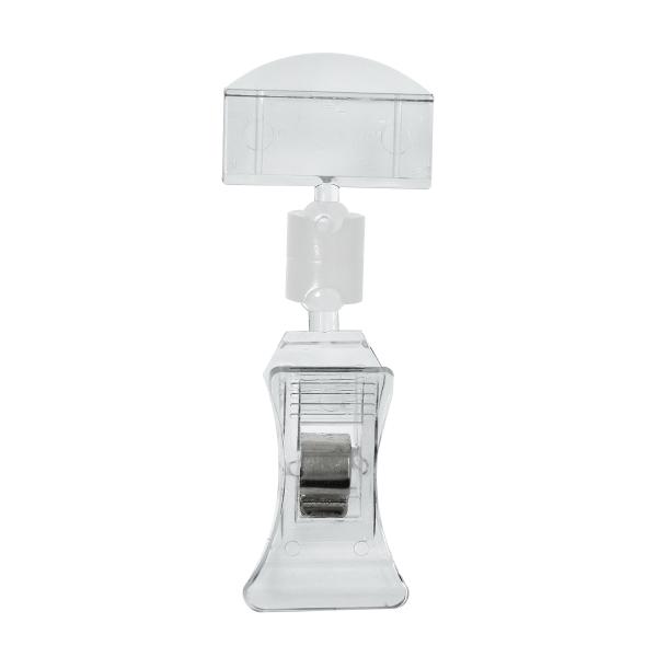 入り数 1【特長】効果的なディスプレイ、広告、商品演出に、店舗、売場販促の必需品、ポップクリップ、ジョイント部で角度が変えられます、透明。【寸法】W25×H75mm　【材質】ポリカーボネート、ポリアセタール