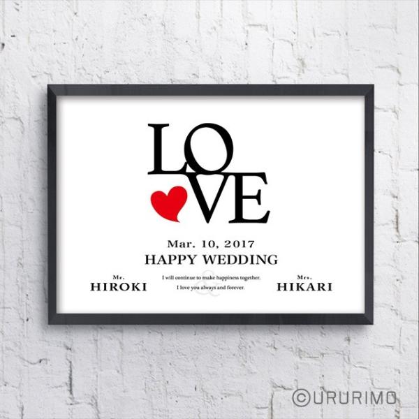 結婚式のウェルカムスペース、ご結婚のお祝いにおすすめなおしゃれなモノトーンのウェディングポスターです。　オーダーメイドでおふたりのお名前と結婚記念日がお入れできます。　お二人のお名前の間には『一緒に幸せを作っていこう。いつも永遠にあなたを愛...