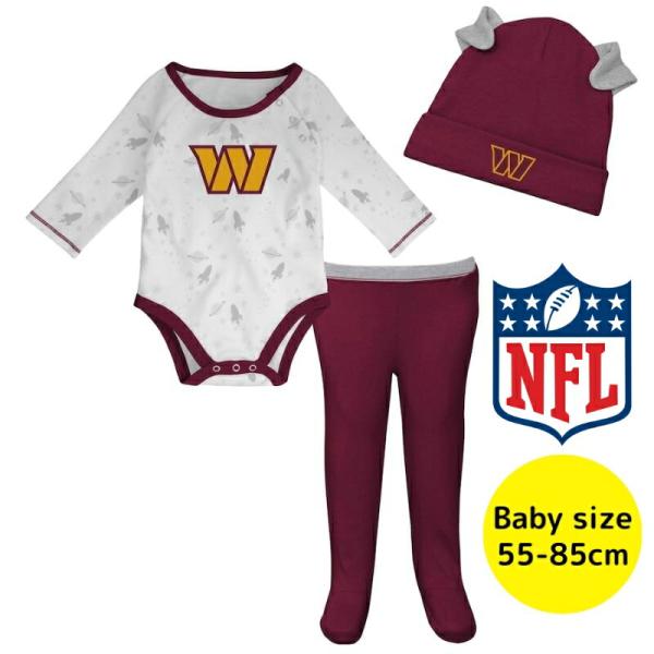 商品名：NFL公式 55-80cm ボディスーツ+パンツ+帽子3点セットアップ ベビー服 肌着 ロンパース 出産祝い ワシントン・コマンダース Washington Commanders・アメリカ4大スポーツ（NFL・NBA・MLB・NHL...