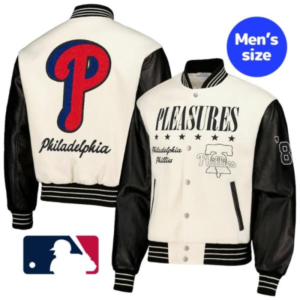 商品名：MLB公式 メンズ スタジャン アウタージャケット Philadelphia Phillies PLEASURES Varsity Jacket フィラデルフィア・フィリーズ・NFL・NBA・MLB・NHLなど世界的に人気のプロスポ...
