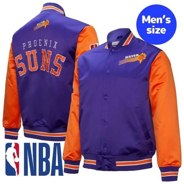 商品名：NBA公式 メンズ アウター スタジャン フェニックス・サンズ デビン・ブッカー Phoenix Suns Hardwood Classic Primetime Satin Jacket・NFL・NBA・MLB・NHLなど世界的に人...