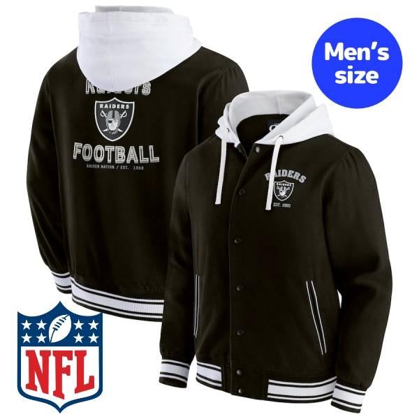 商品名：NFL公式 メンズ アウター スタジャン ラスベガス・レイダース Las Vegas Raiders Full-Snap Hoodie Jacket・NFL・NBA・MLB・NHLなど世界的に人気のプロスポーツリーグ公式ライセンス商...
