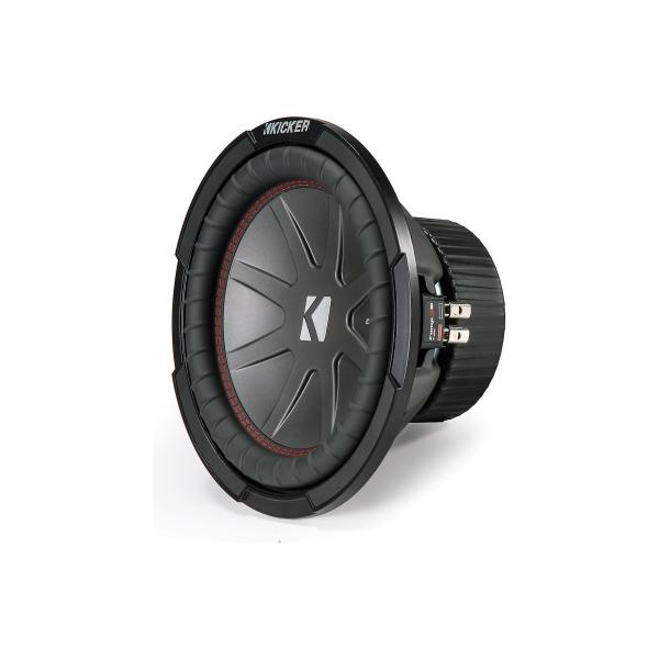 Kicker 25cmウーハーCompR10（43CWR104) 4ΩDVCです。入力：400/800W（RMS/最大）, 音圧レベル：84.6dB(1W/1m), 再生周波数帯域：30〜500Hz, 取付穴直径：23.1cm, 取付奥行き...