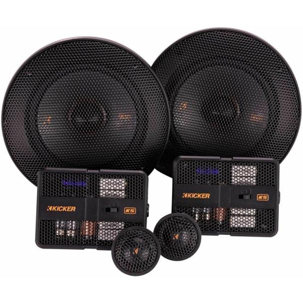 Kicker KSシリーズ 13cm (5.25インチ) 2-Way薄型コンポーネントスピーカー KSS504 (51KSS504) (セット) です。●定格入力：15-100W●瞬間最大入力：200W●インピーダンス：4Ω●能率：88dB...