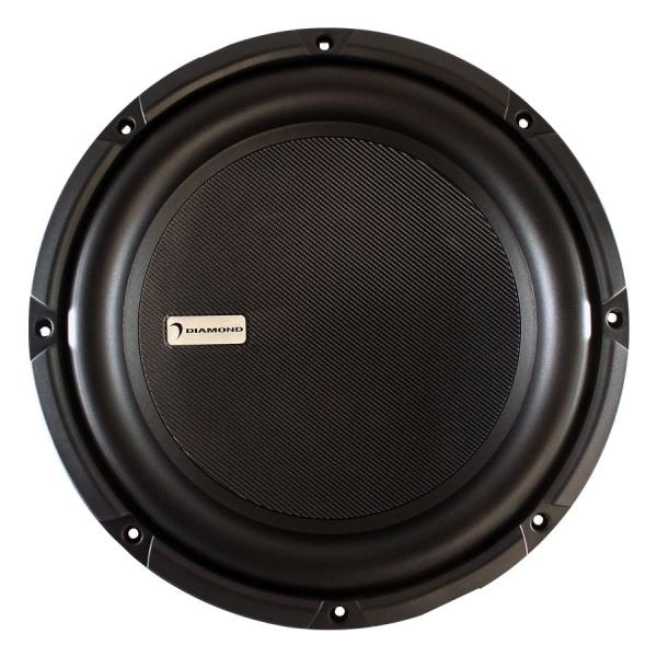 Diamond 12インチ（30cm）Elite シリーズサブウーハーDE122です。 最大入力：1000W、定格入力：500W、公称インピーダンス：2ΩDVC、周波数特性：24-250Hz、能率：83.2dB、外形寸法：268mm、取付穴...